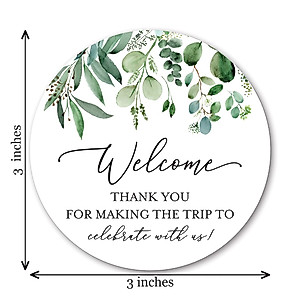 3" Round Wedding Welcome Stickers - Set of 24 (Greenery)
