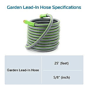 Garden Lead-in Water Hose 5/8" Inch x 20' Foot Heavy Duty Flexible Water Hose, Garden hose Extender/Hose Reel Connector Max Pressure 150 PSI/10 BAR with 3/4" GHT Fittings