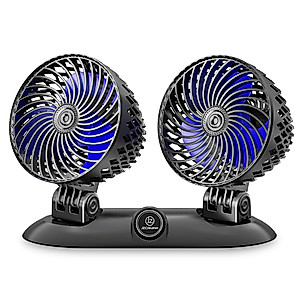 JZCreater Car Fan - Dual Head USB Desk & Portable Vehicle Cooling Fan with Variable Speed & 360°Rotation for Car Dashboard, SUV, RV, Truck, Sedan, Cruise & Office Use, Quiet & Small Fan, Black Blue