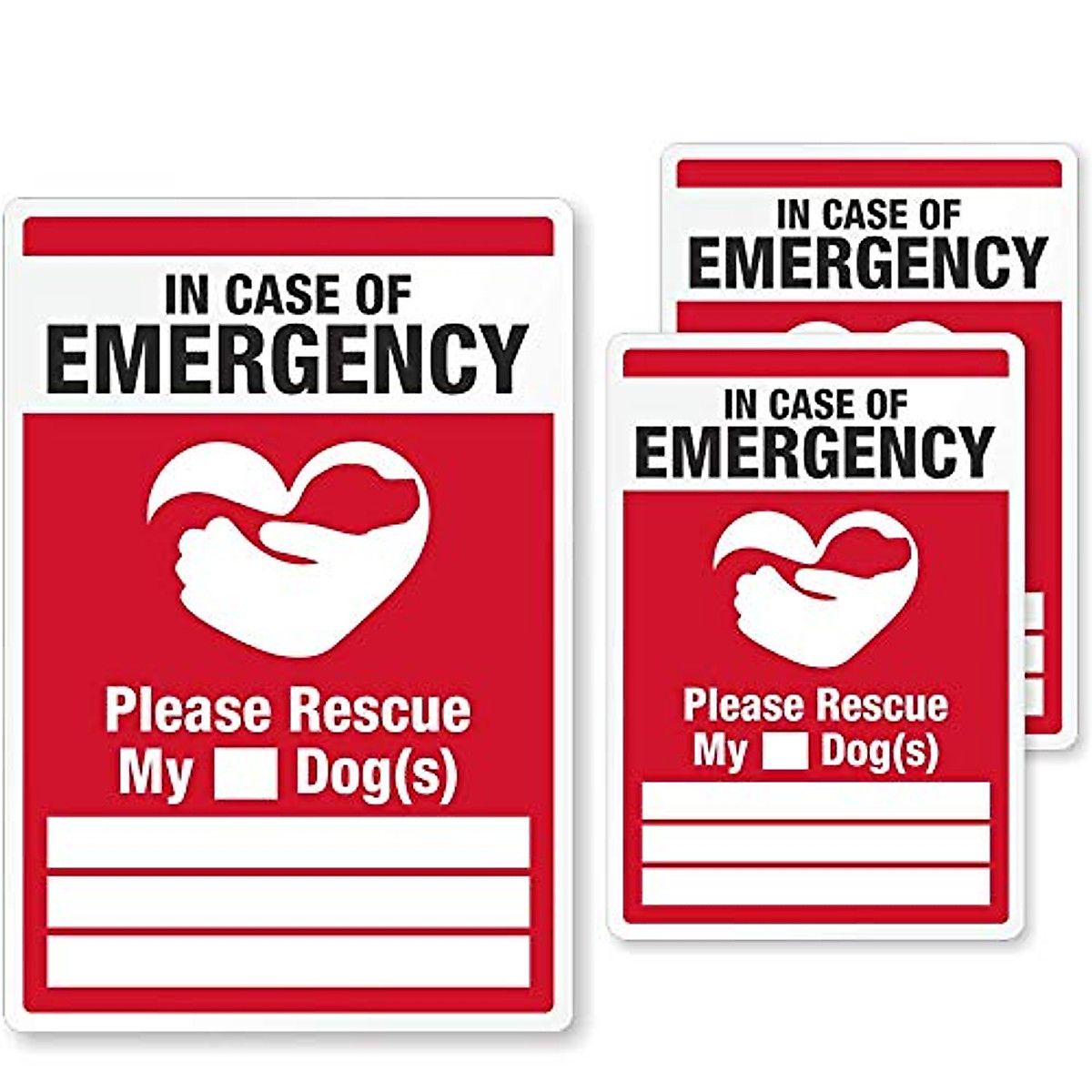 SmartSign “In Case of Emergency Please Rescue My Dogs" Pet Rescue Decal Set | Two 2.75" x 4" & One 3.75" x 5.5" Engineer Grade Reflective Adhesive Labels