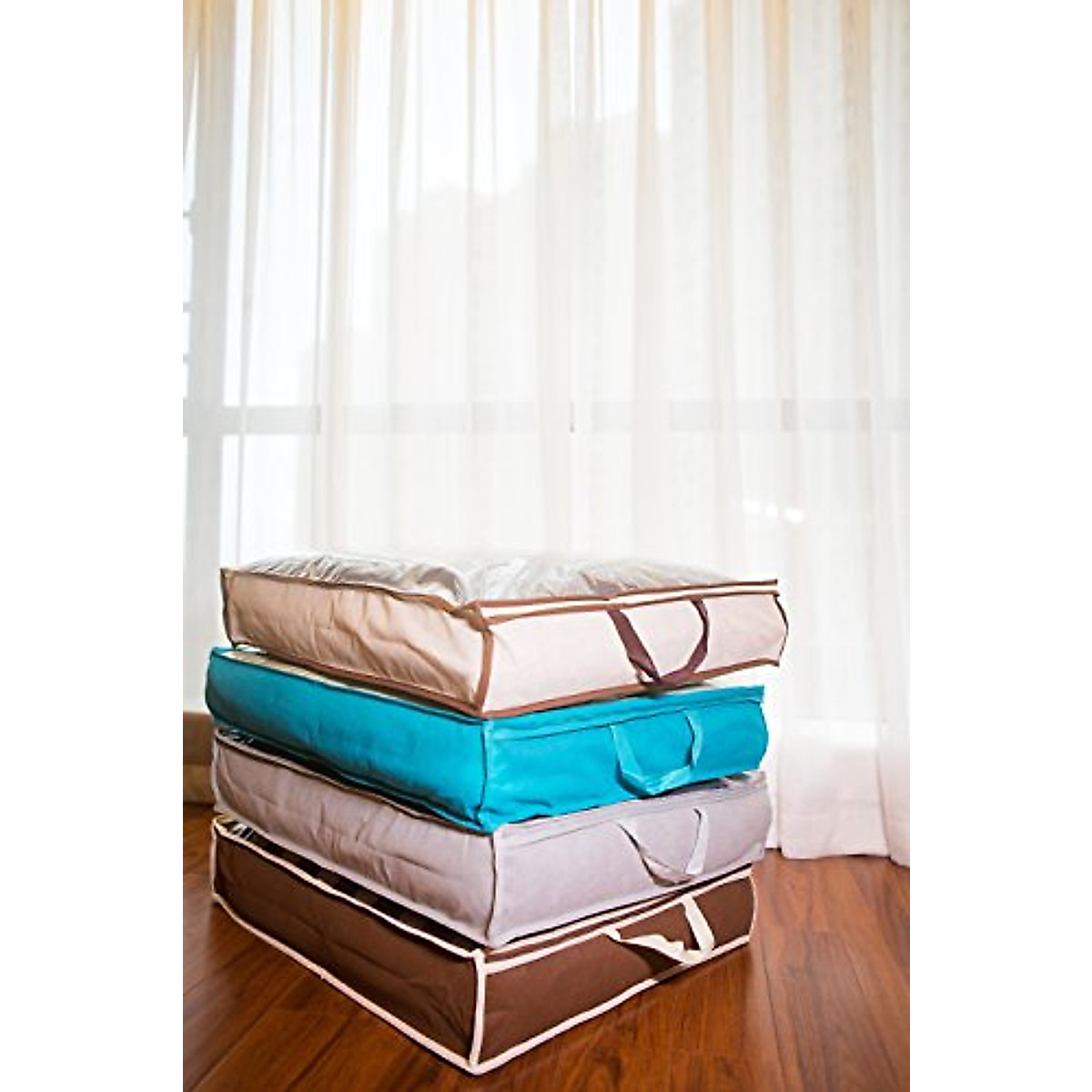 Amelitory Underbed Storage Bag Bedding Container Zippered Comforter Organizer Large Capacity Fabric Lake Blue