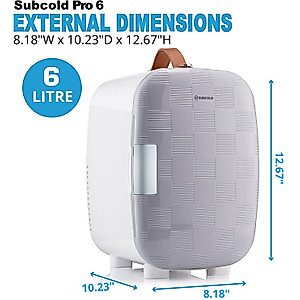 Subcold Pro6 Luxury Mini Fridge Cooler 6 Litre / 8 Cans AC & Exclusive USB Power Option Small Portable Fridge For The Office, Bedroom, Car, Skincare & Cosmetics Chequer Grey