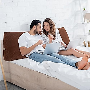 HIGOGOGO Wedge Headboard Pillow, Bed Rest Reading Pillow, Backrest Positioning Support Bolster Cushion with Removable Cover,Queen 60X20.4X8.4,Coffee