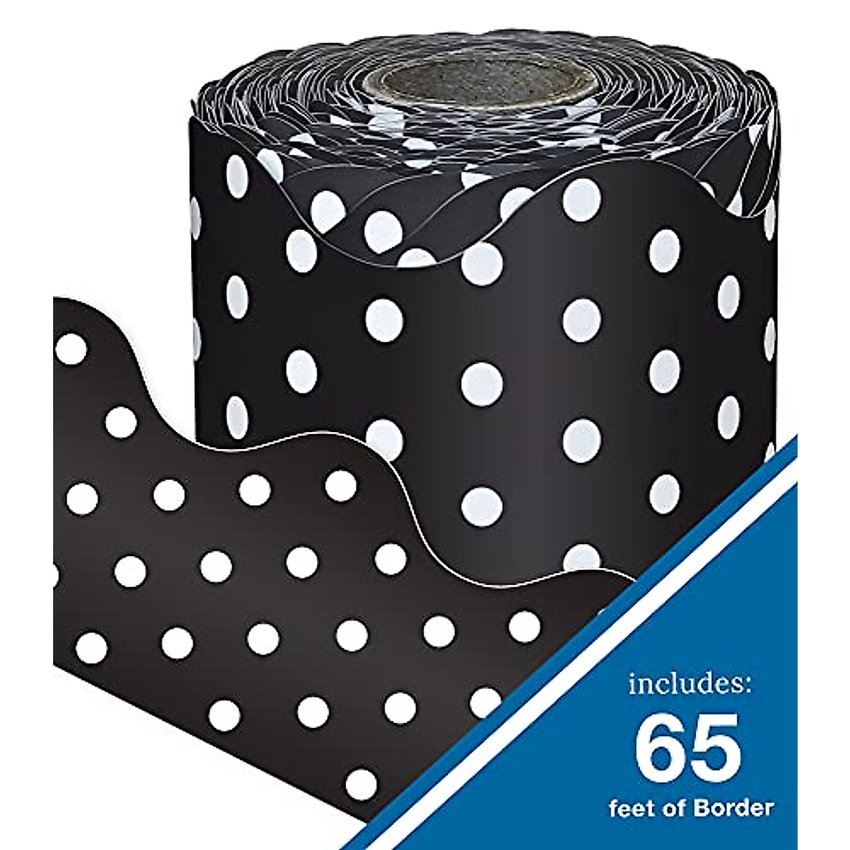 Carson Dellosa 65 Feet Black and White Polka Dots Bulletin Board Borders, Scalloped Border Trim, Rolled Classroom Borders for Bulletin Board, White Board, Cork Board, Black and White Classroom Décor