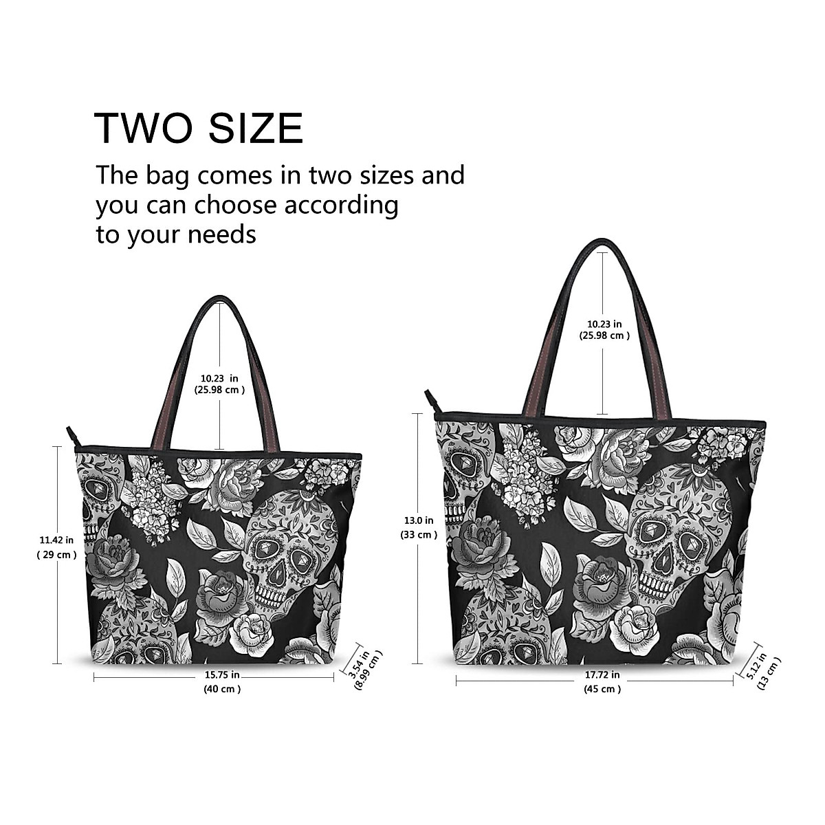 Women Shoulder Handbag White Skull Rose Paisley Tote Bag Top Handle Bag L