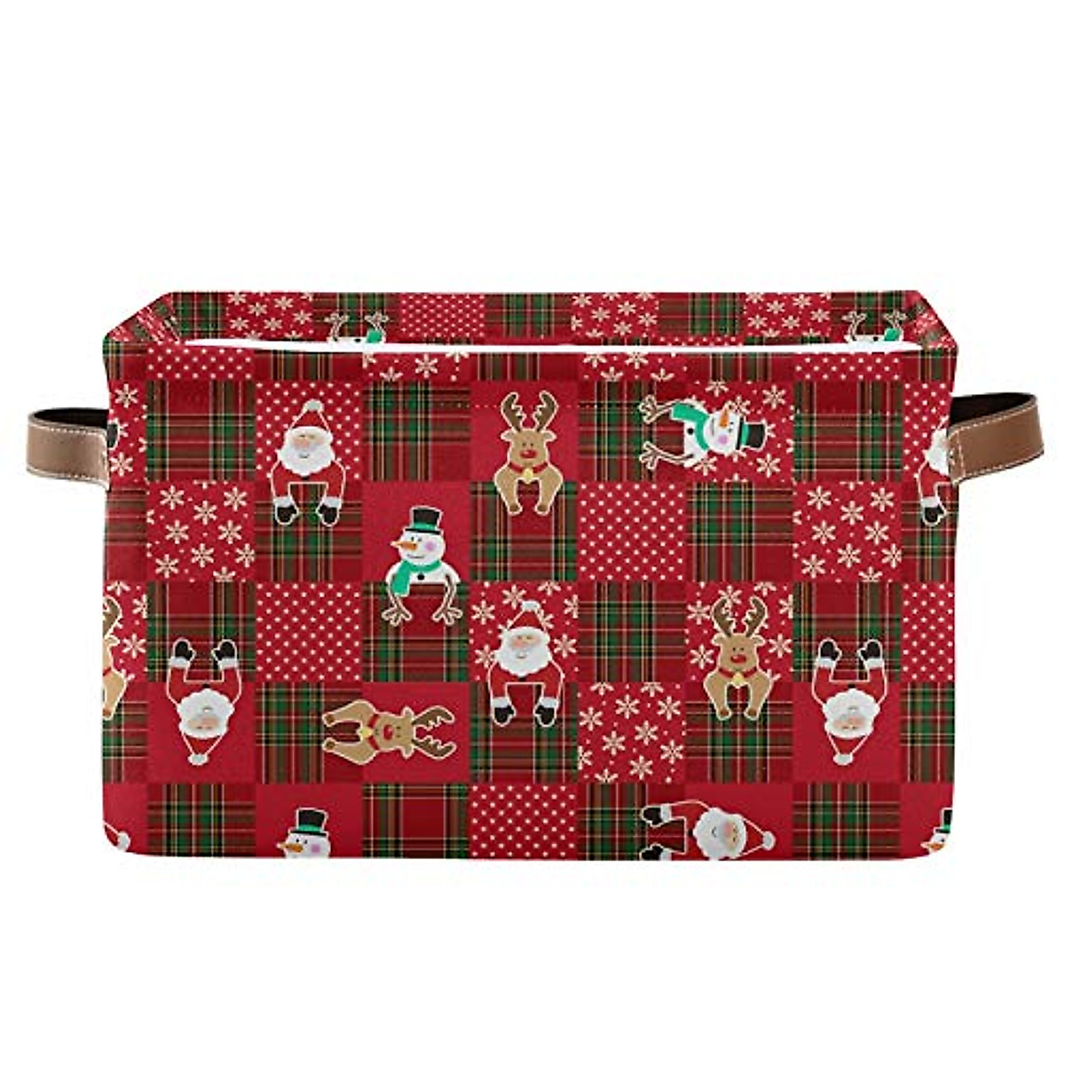 senya Christmas Basket, Large Foldable Christma Storage Basket with Handles Christmas Snowman Santa Snowflake Fabric Collapsible Storage Bins Organizer Bag for Toy Storage