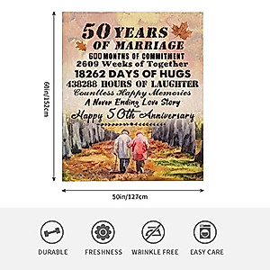 50th Anniversary Blanket Gifts, 50th Anniversary Wedding Gifts for Couple, Golden 50 Years of Marriage Gifts for Dad, Mom, Grandpa, Grandma, Grandparents, Throw Blanket for Wife Husband 50"x60"
