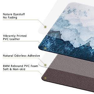 QiyI Floor Comfort Mats 2 Pieces Kitchen Rugs Leather Waterproof Oil Proof Runner Non Skid Standing Mat Set Anti Fatigue Padded Doormat 17" W x 29" L + 17" W x 47" L - Blue White Watercolor Mountain