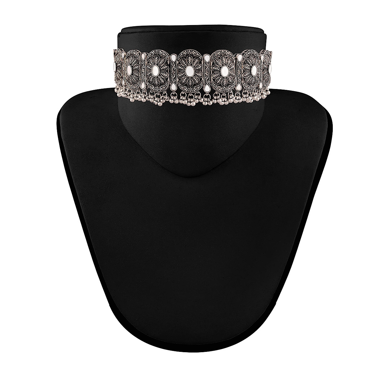 I Jewels Antique Silver Oxidized Ethnic Indian Traditional Bollywood Afghani Choker Necklace Jewellery Set for Women (MC069)