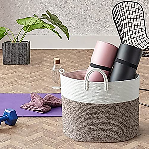INDRESSME Large Laundry Baskets with Handles, Woven Basket for Storage Blankets Towels Yoga Mat, Hampers for Laundry Room or Nursery Room or Dorm Room, 19.7 x 11.8 x 16.9 inches, Brown