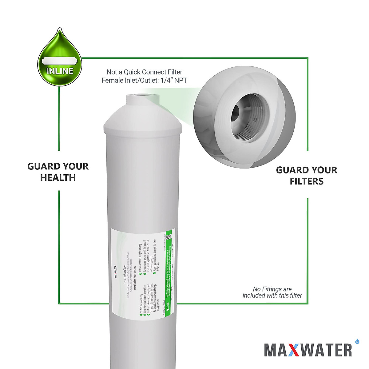 Post Activated Carbon Water Filter Replacement – 5 Micron Inline Filter – 10 inch Inline Carbon Filter– Under Sink and Reverse Fits most Reverse Osmosis Systems (4 pack)