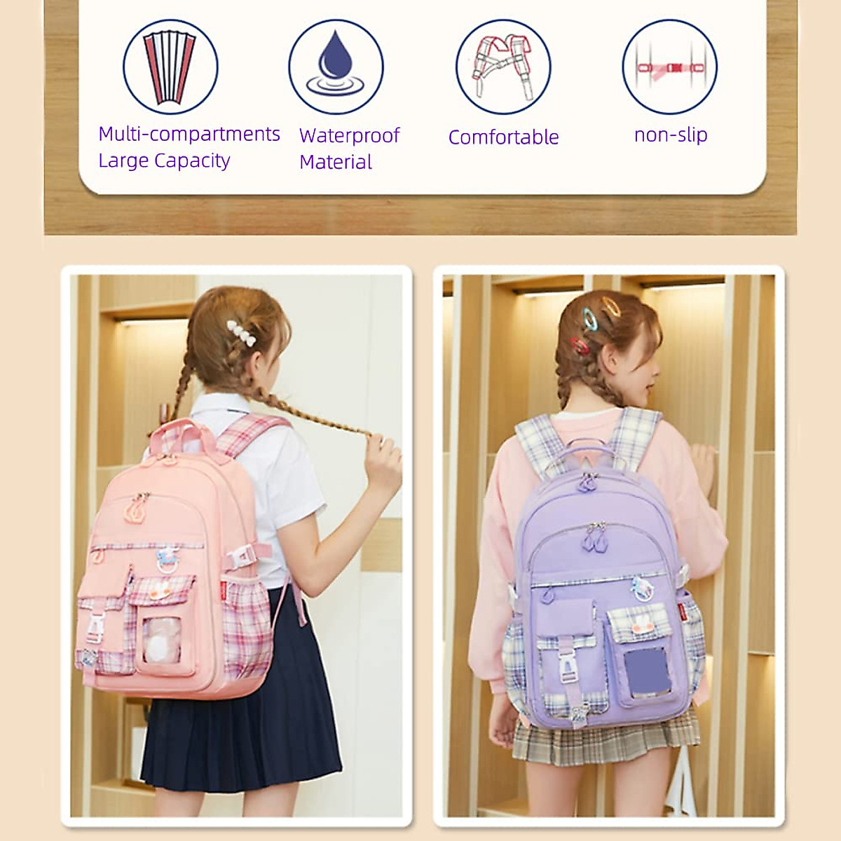 Girls Backpacks 15.6 Inch Laptop School Bag College Backpack Travel Daypack Large Bookbags for Teens Girls College Women Students (Purple)