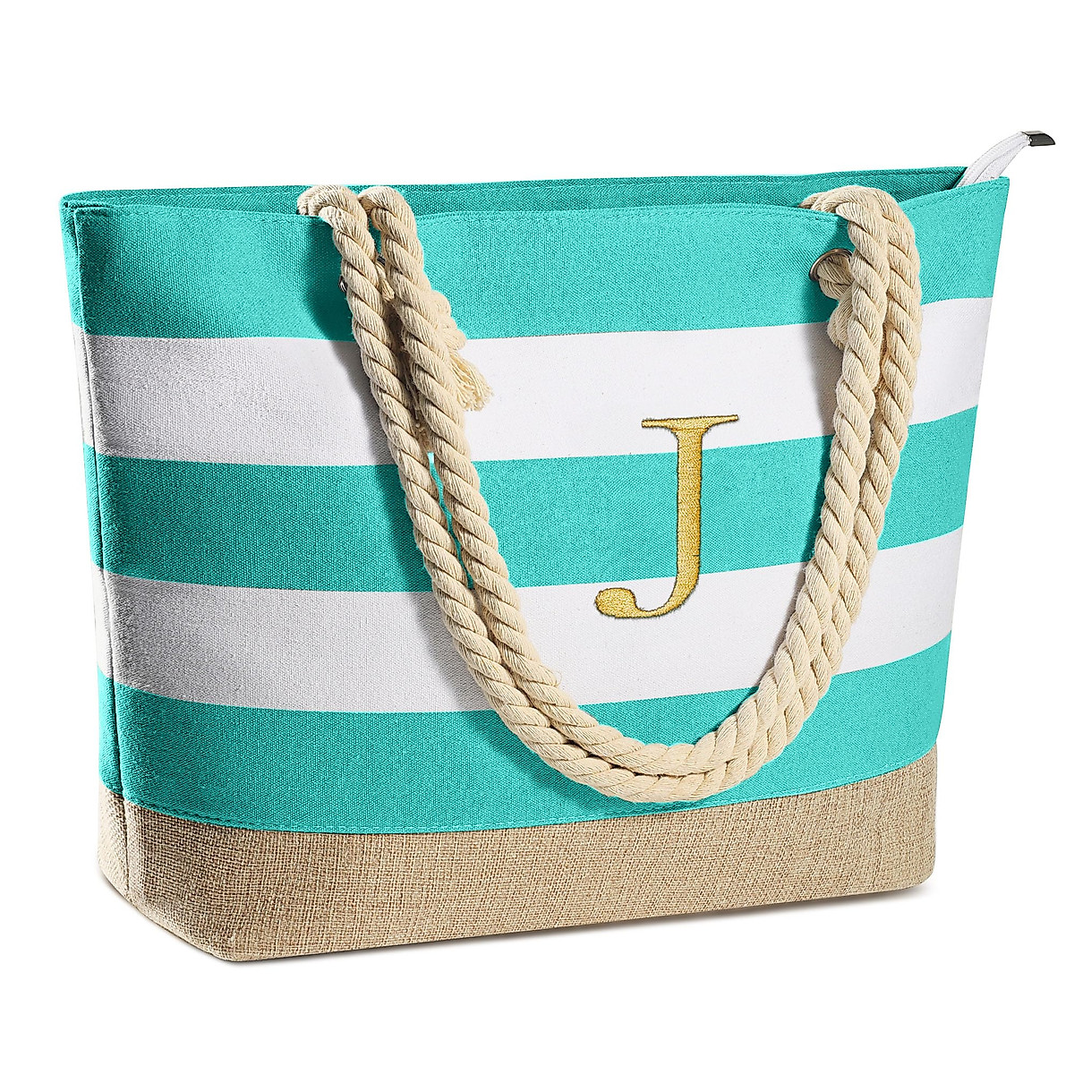YOOLIFE Monogram Beach Tote Bag for Women - Personalized Beach Bag Canvas Tote Bag Waterproof Bag, Gifts for Friends Female Mom Teacher Birthday Bridesmaid Customized Gifts Idea Christmas Gifts J