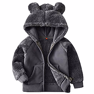 AMIYAN Bear Ears Shape Fleece Warm Hoodies Clothes Toddler Zip-up Light Jacket Sweatshirt Outwear For Baby Boys (Gray, 4-5T)