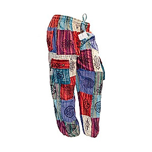 Handmade Om Pants Patchwork Pants Unisex Multisize Himalayan Bohemian Trousers (Large, Regular, Regular) Multicolor