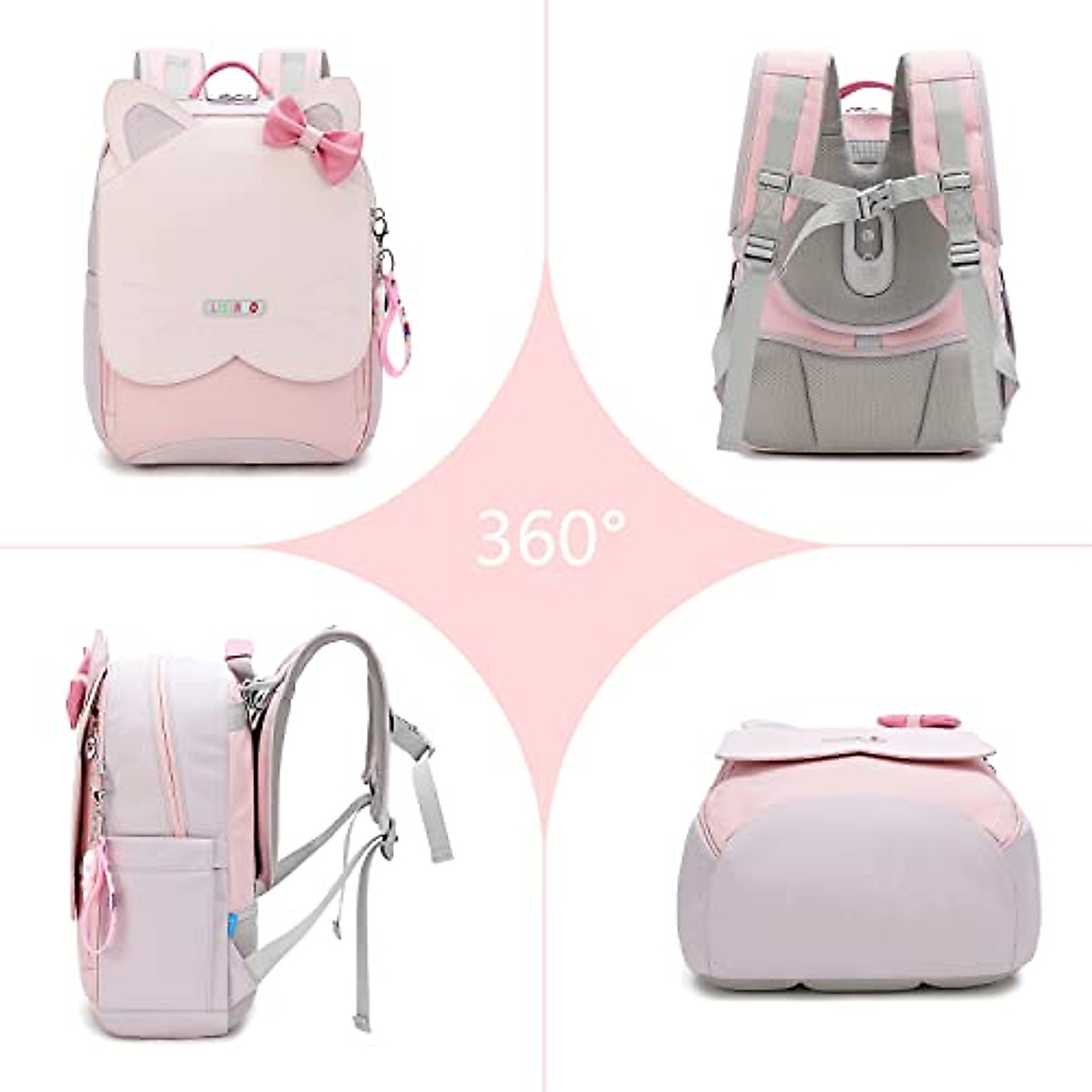 LISINUO Kids Backpacks Girls Backpack Kid Kitten School Bags Elementary Small Bookbag for Girl(Purple)