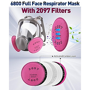 VOCITXI 6800 Full Face Respirator Mask with 60921 Filters and 2097 Filter Cottons Plus 6 PCS(3 Pair) 60921 Respirator Cartridges
