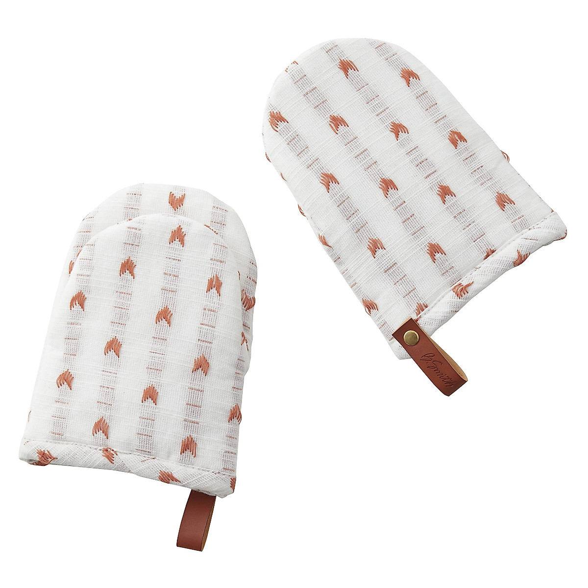 B. Smith 6 Piece Kitchen Set with 1 Half-Apron, 2 Mini Oven Mitts, 1 Pot Mitt, 2 Pot Handle Holders, Terracotta Ivory Ikat Print
