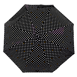 Kate Spade New York Black/White Travel Umbrella, Lightweight Compact Umbrella with Storage Sleeve, Polka Dots
