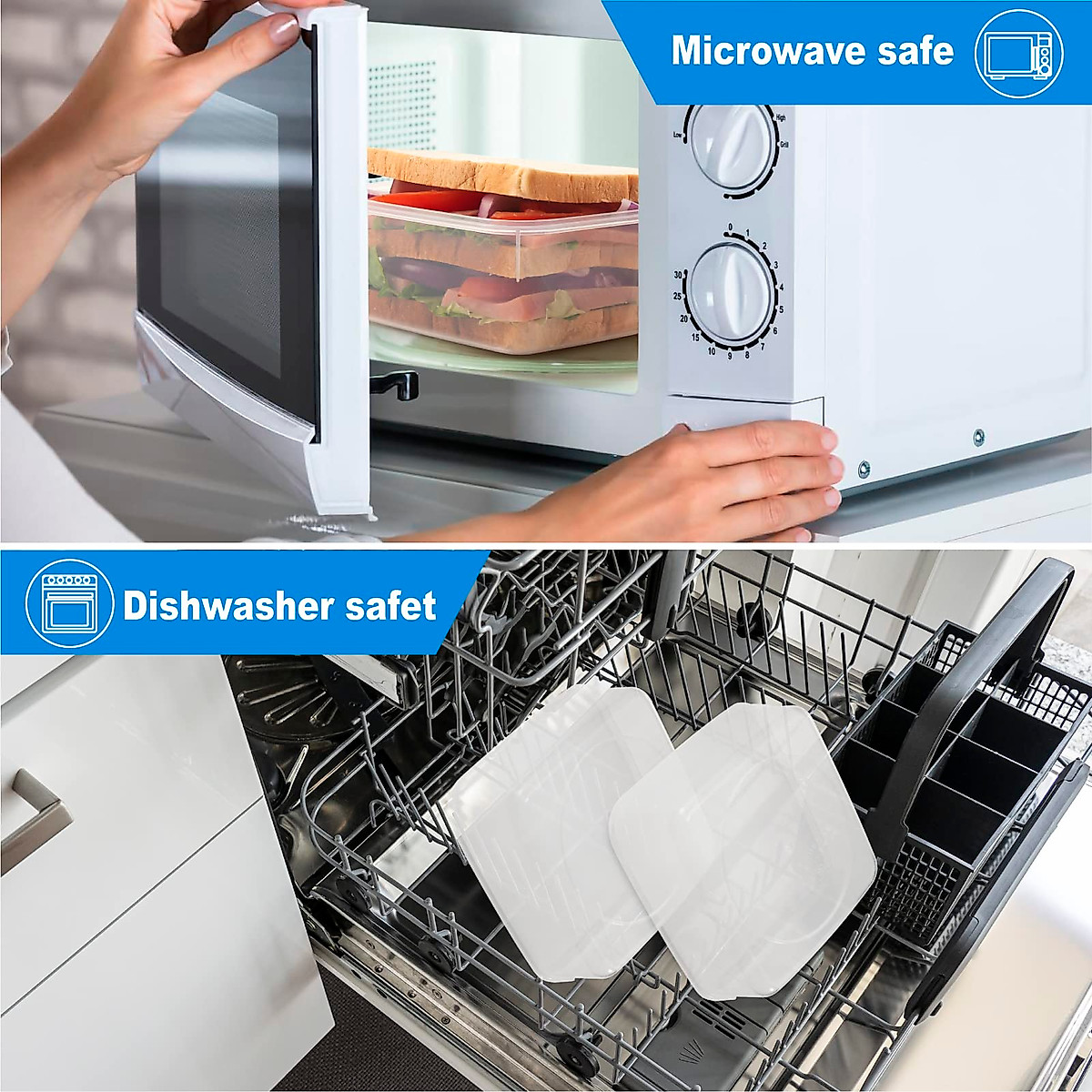 4 PCS Sandwich Containers - 100% Airtight & BPA-Free & Microwave and Dishwasher Safe Kitchen Storage Containers with Upgraded Snaps, Included 2 heightened Sandwich Containers for Lunch Boxes and 2 normal version