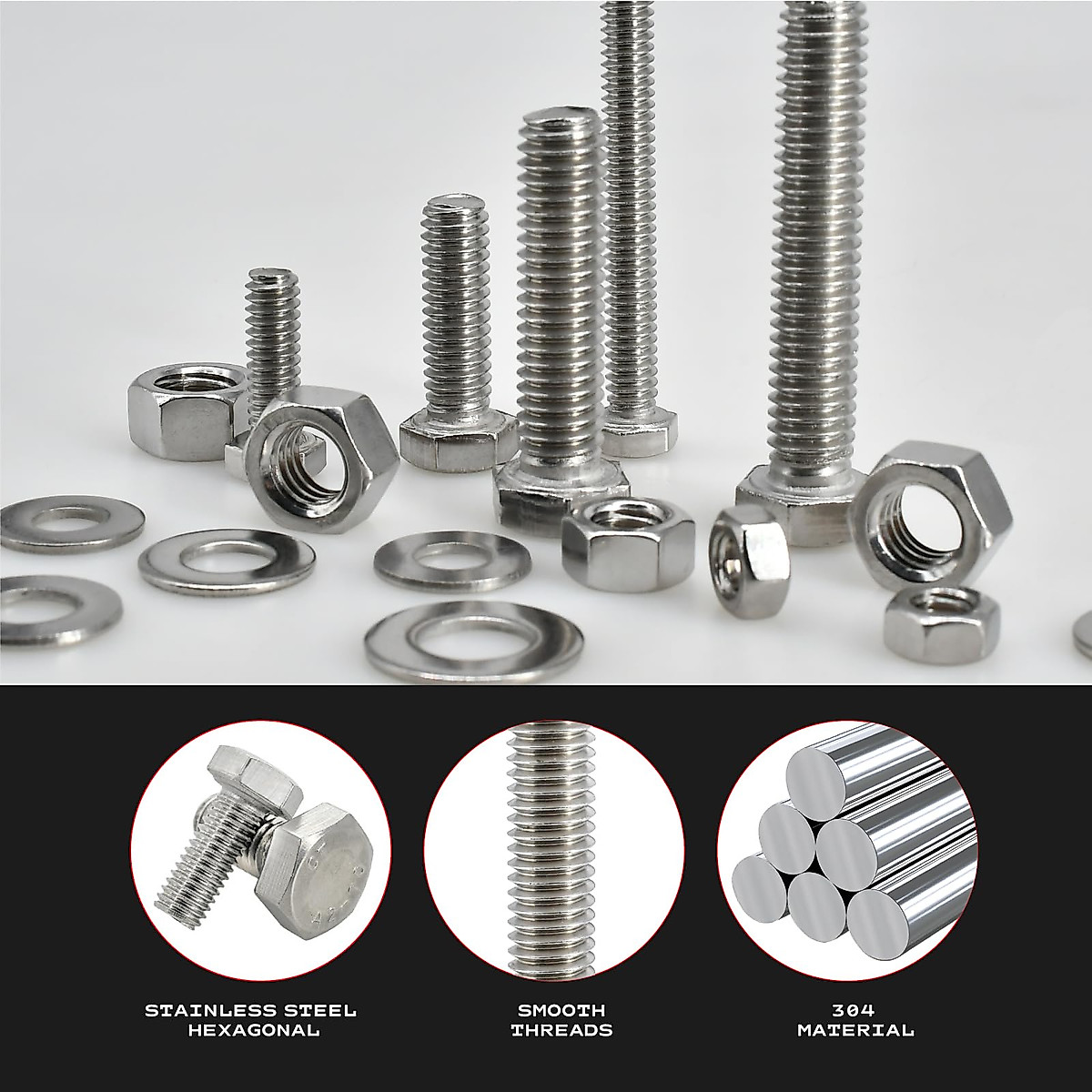 Dana Fred 104PCS 304 Stainless Steel Bolts and Nuts Kit,Hex Bolts and Nuts Assortment Set,1/4-20,5/16-18,3/8-16,15 Sizes Machine Screw Assortment Kit