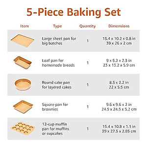 Amazon Basics Ceramic Nonstick Baking Sheets and Pans Bakeware Set, 5-Piece Set- Copper Color