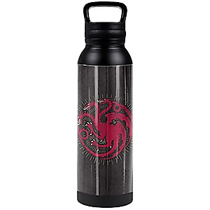 Game of Thrones OFFICIAL Targaryen Sigil 24 oz Insulated Canteen Water Bottle, Leak Resistant, Vacuum Insulated Stainless Steel with Loop Cap, Black