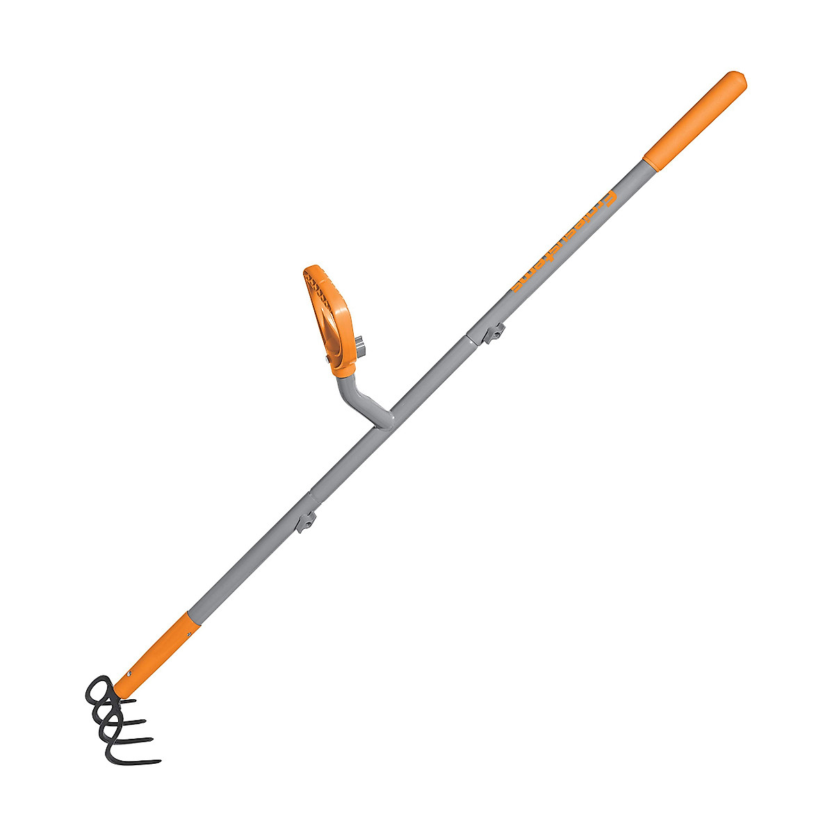 ErgieShovel ERG-CLTV45 w/54, 5-in-1 Impact Resistant Garden Soil Cultivator w/ 5-in-1 Piece Forged Steel Head, 4-Tine, 54-Inch Shaft, w/Patented Ergonomic Second Handle, Gray/Orange