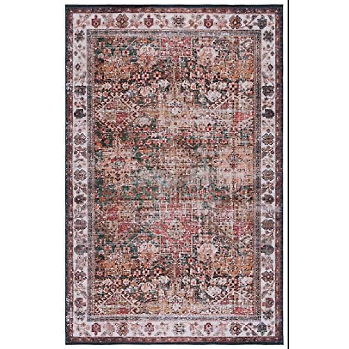 SAFAVIEH Tucson Collection Area Rug - 8' x 10', Ivory & Green, Persian Design, Non-Shedding Machine Washable & Slip Resistant Ideal for High Traffic Areas in Living Room, Bedroom (TSN114A)
