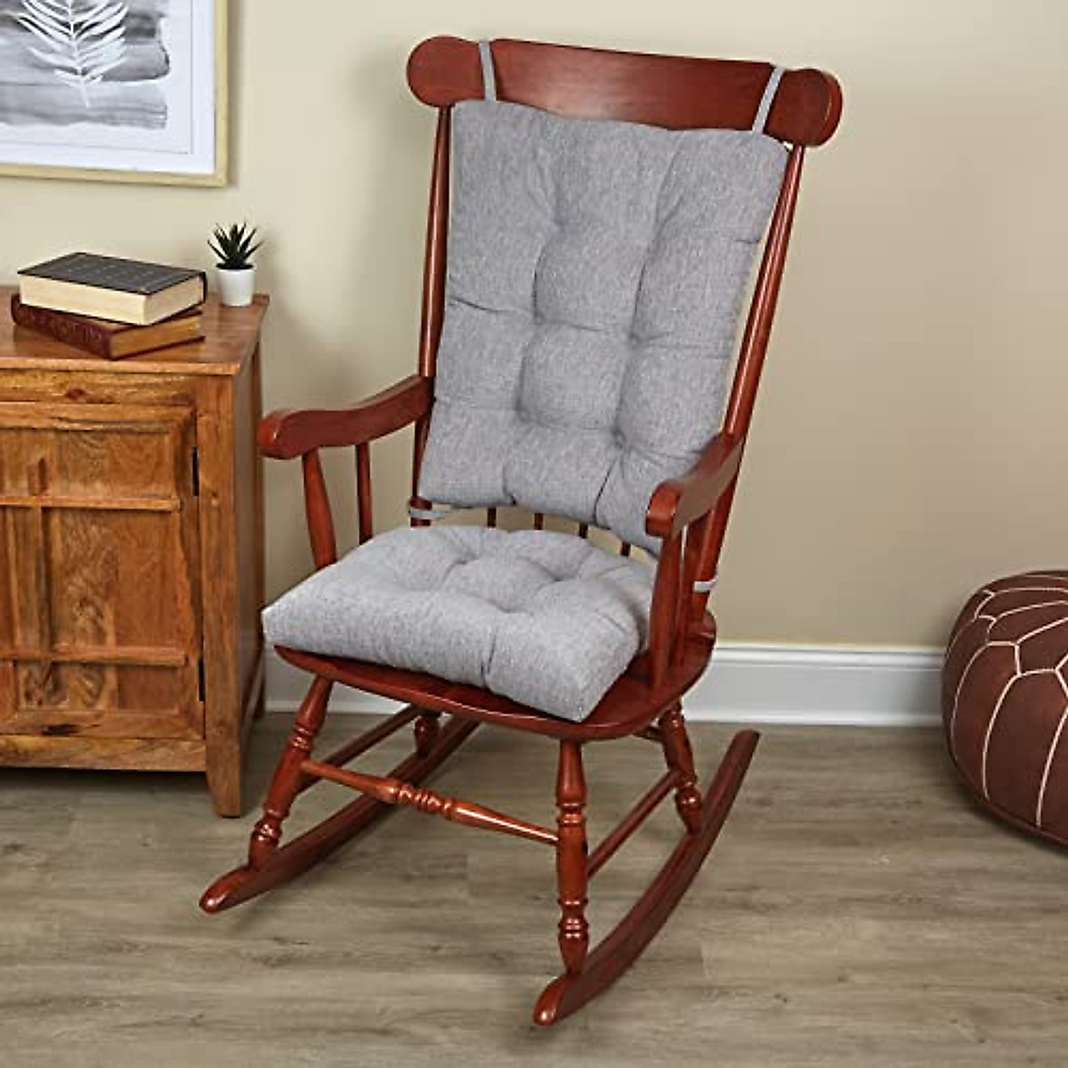 The Gripper Twill Jumbo XL Non-Slip Rocking Chair Cushion Set with Thick Padding, Includes Seat Pad & Back Pillow with Ties for Indoor Living Room Rocker, 17x17 Inches, 2 Piece Set, Gray