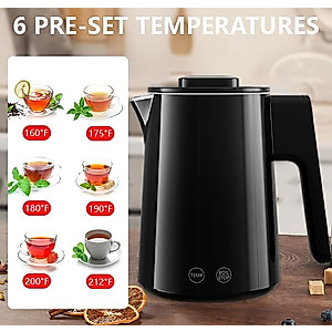 LAMSTOM Electric Kettle, 1000W Fast Boil Hot Water Kettle, 0.8L Stainless Steel Tea Pot with 6 Pre-Set Temperature, Anti-Dry Protection Heater, Auto Shut-Off, Black