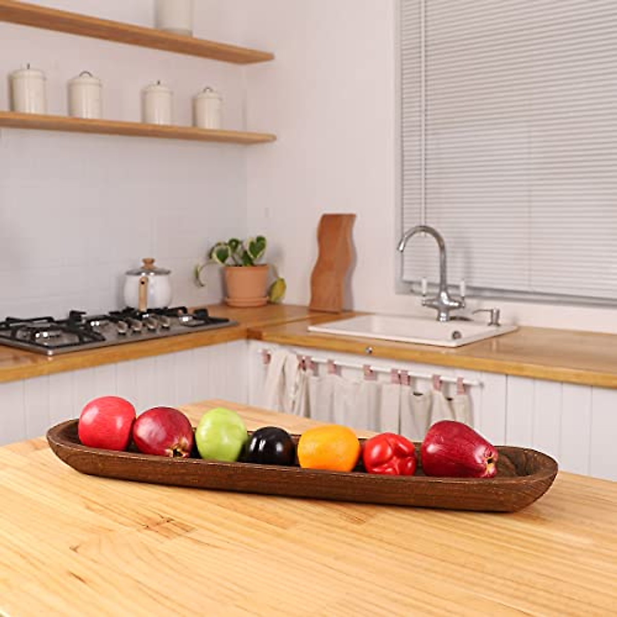 Uziass Wood Dough Bowl, 23.5in Hand Carved Rustic Long Wooden Dough Bowls for Decor Long Wood Dough Bowl Farmhouse Decorative Fruits Wooden Bowls for Dining Table Centerpiece Countertop Home Kitchen