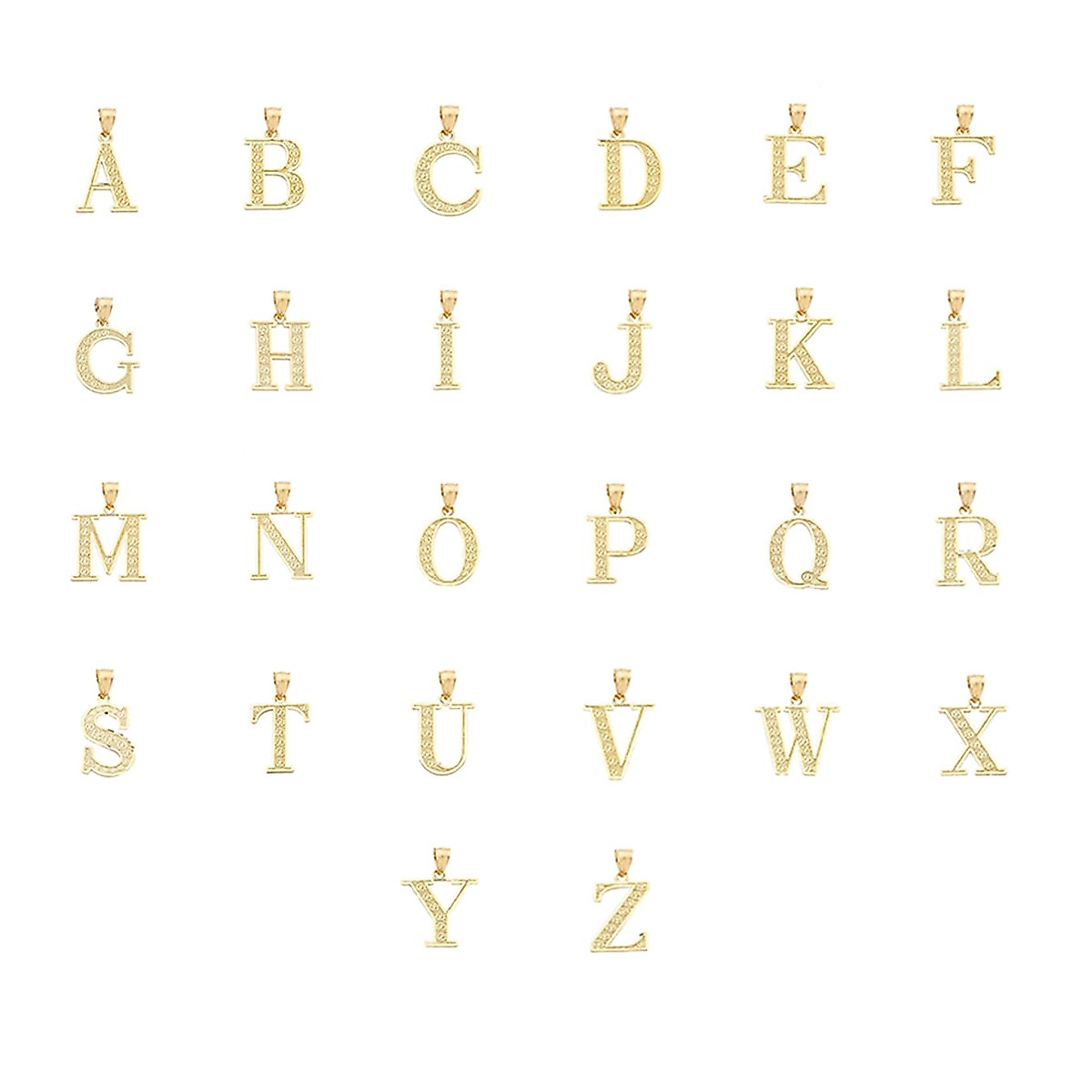 LoveBling 10K Yellow Gold Diamond Cut A to Z Alphabet Initial Letter Charm Necklace Pendant (Small) (M) (0.78")