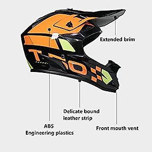 YMKJGZS Dirt Bike Motorcycle Full Face Riding Helmet, Racing Crash Motocross Helmet Sport Off-Road Mountain Helmet Adults ATV Helmet DOT Approved Unisex Helmet with Gloves Goggles Mask (14,M)