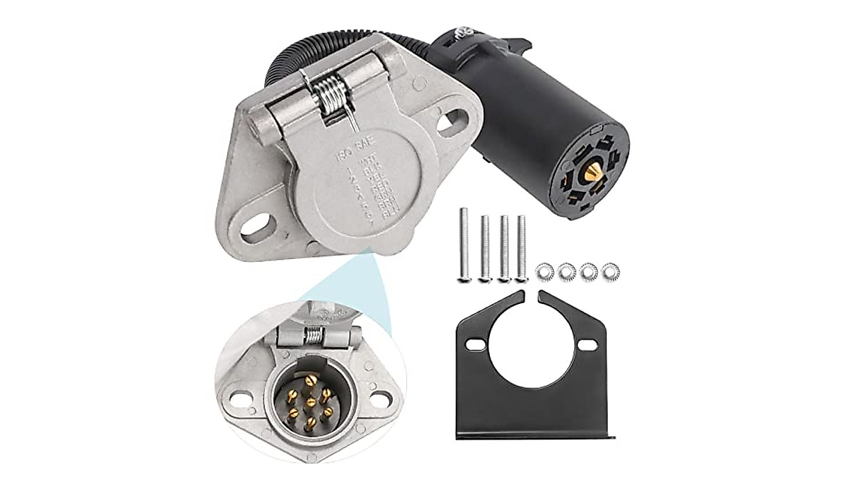 MECMO 7-Way RV Blade to 7 Round Pin Trailer Adapter Connector