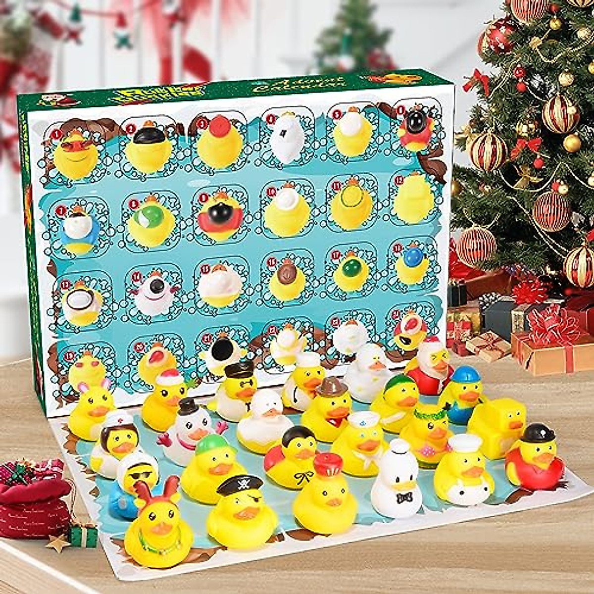 Sumsync Christmas Advent Calendar 2023 | 24 Rubber Ducks Toys For 3 4 5 6 7 8 Year-Old Boys Girls Kids Toddlers | Creative Christmas Gift For Boys Girls | Rubber Ducky Bath Toy