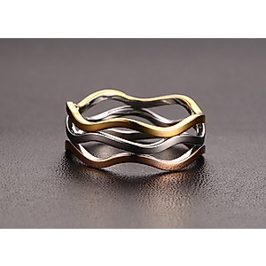VNOX Womens Girls Stainless Steel Tri-color Wave Band Ring for Wedding Promise Engagement,Size 9