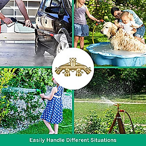 Hourleey Brass Garden Hose Splitter (4 Way), Solid Brass Hose Connector 3/4", Hose Spigot Adapter 4 Valves with 4 Extra Rubber Washers
