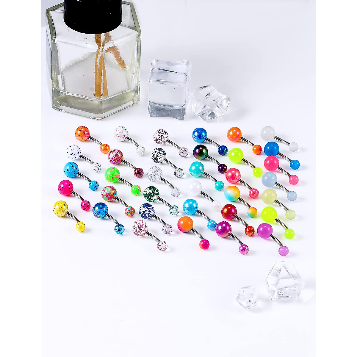 Boernfnso Belly button Rings 14g Plastic Belly Button Rings 35PCS Surgical Steel Belly Button Piercing Kit Cute Belly Button Rings Snake Belly Button Rings Banana Piercing Curved Barbell Jewelry 10mm