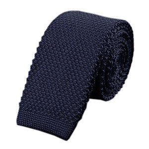 Slim Navy Blue Silk Knitting Tie Border Pattern Business Necktie for Men or Boys