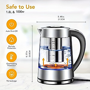 CHEFESS Electric Glass Kettle, 1.8 L / 60.8 oz Tea Kettle with 12 Temperature Control and Tea Infuser, up to 24-Hour Keep Warm, Stainless Steel Lid & Strainer, Hot Water Boiler for Coffee, Tea