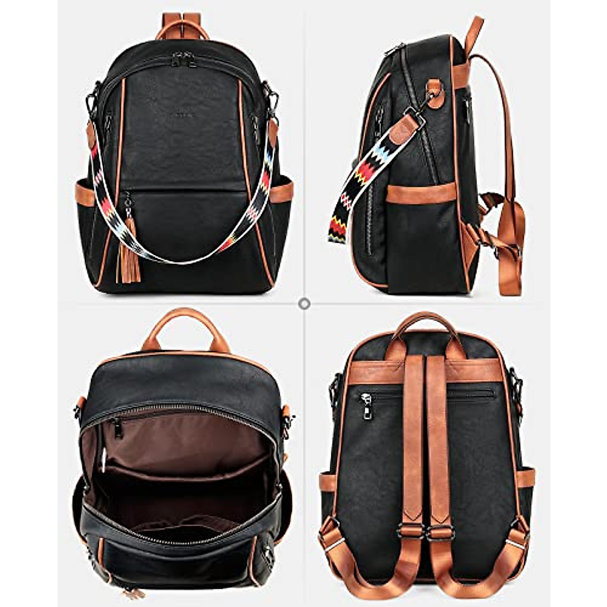 FADEON Leather Laptop Backpack Purse for Women Laptop Backpacks, Designer Mutiple Pockets Ladies Shoulder Bags Black