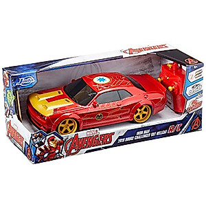 Jada Toys Marvel 1:16 Iron Man 2019 Dodge Challenger SRT Hellcat RC Remote Control Car 2.4GHz, Toys for Kids and Adults, Red