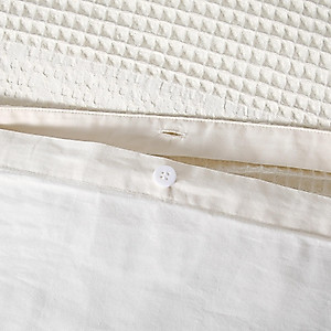 YINFUNG Waffle Duvet Cover 100% Cottton Cream Queen Waffle Weave Textured Off White Ivory Striped Tufted Geometric Bedding Set Luxury Hotel 90x90