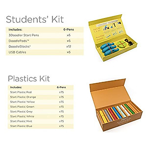 3Doodler Edu Start Learning Pack, Half Set (2019 Version), with X6 3D Printing Pen + X600 Strands of Plastic Filament + Class Activity Plans, Blue Pens