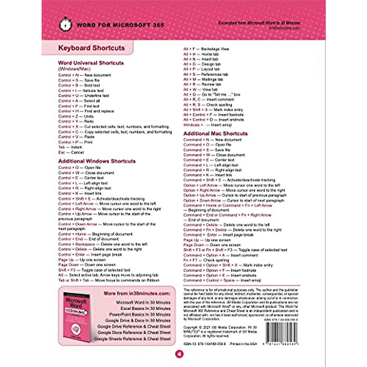 Word for Microsoft 365 Reference and Cheat Sheet: The unofficial cheat sheet reference for Microsoft Word (Windows/macOS)