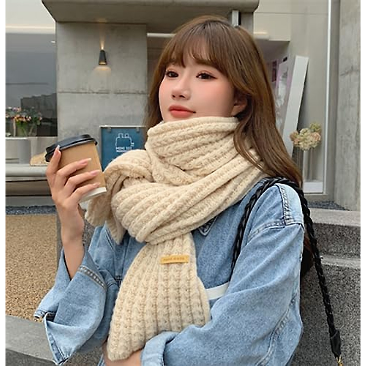 Boaisdus Winter Chunky Knitted Scarf Women's & Men Soft Long Knit Scarves Cold Weather and Wraps Warm Knit Scarfs Women for Outddor(Beige-69 L x 10" W)