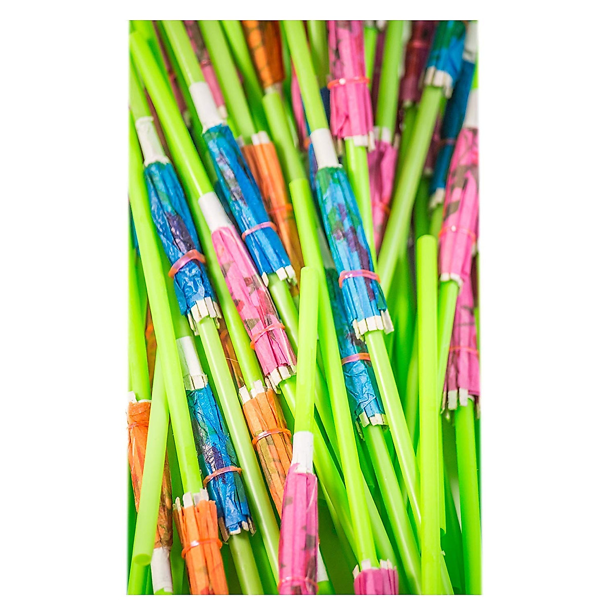 Perfect Stix 8" Neon Green Umbrella Luau and Tropical Drinking Straws 144ct, Multicolor
