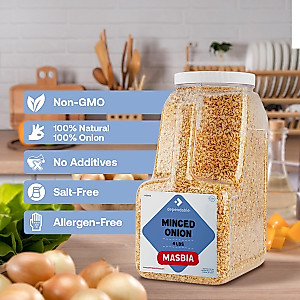 Dependable Food Minced Onion -4 Lb. Jar - Bulk, Kosher, Dehydrated Onion Flakes Convenient Versatile Seasoning for Chefs, Restaurants, and Culinary Enthusiasts - 100% Natural - Perfect Savory Addition to Soups, Dips, Sauces, Meat Marinades & More - Allerg