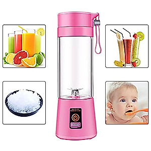 Portable Blender, Smoothie Juicer Cup, Mini Blender for Baby Food Mixing Machine with Updated 6 Blades, Secure Switch Electric Fruit Mixer USB Rechargeable Travel Handheld Fruit Juicer (Pink)